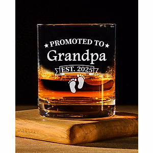 CARVELITA Promoted To Grandpa Est 2025 Whiskey Glass - 11oz Old Fashioned Bourbon Rocks Glass - First Time Grandparents Gifts - Grandparent Announcement - New Grandparent Gifts First Time, Papa To Be
