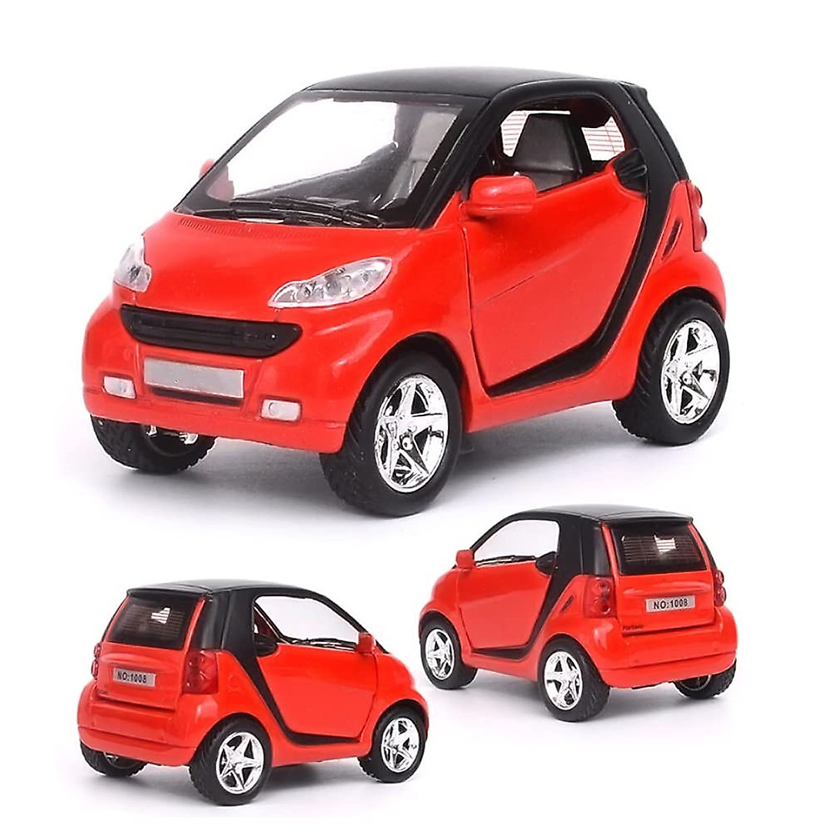 ARCADORA 1:32 Scale for Smart Fortwo Diecast Model Car Pullback Vehicle Toys Collection Toys, Kids Gift, with Sound and Light (Red)
