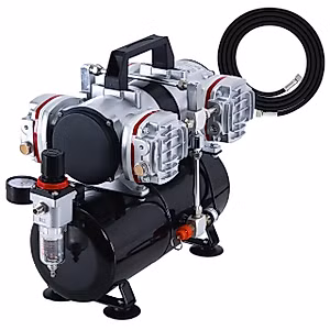 Master Airbrush TC-848 Air Compressor - 1/3 HP, 4-Cylinder, 4L Air Tank, 78L/Min Flow, Multi-Airbrush & Spray Gun Support, Diaphragm Regulator, Portable Handle - Ideal for Artists & All Skill Levels!