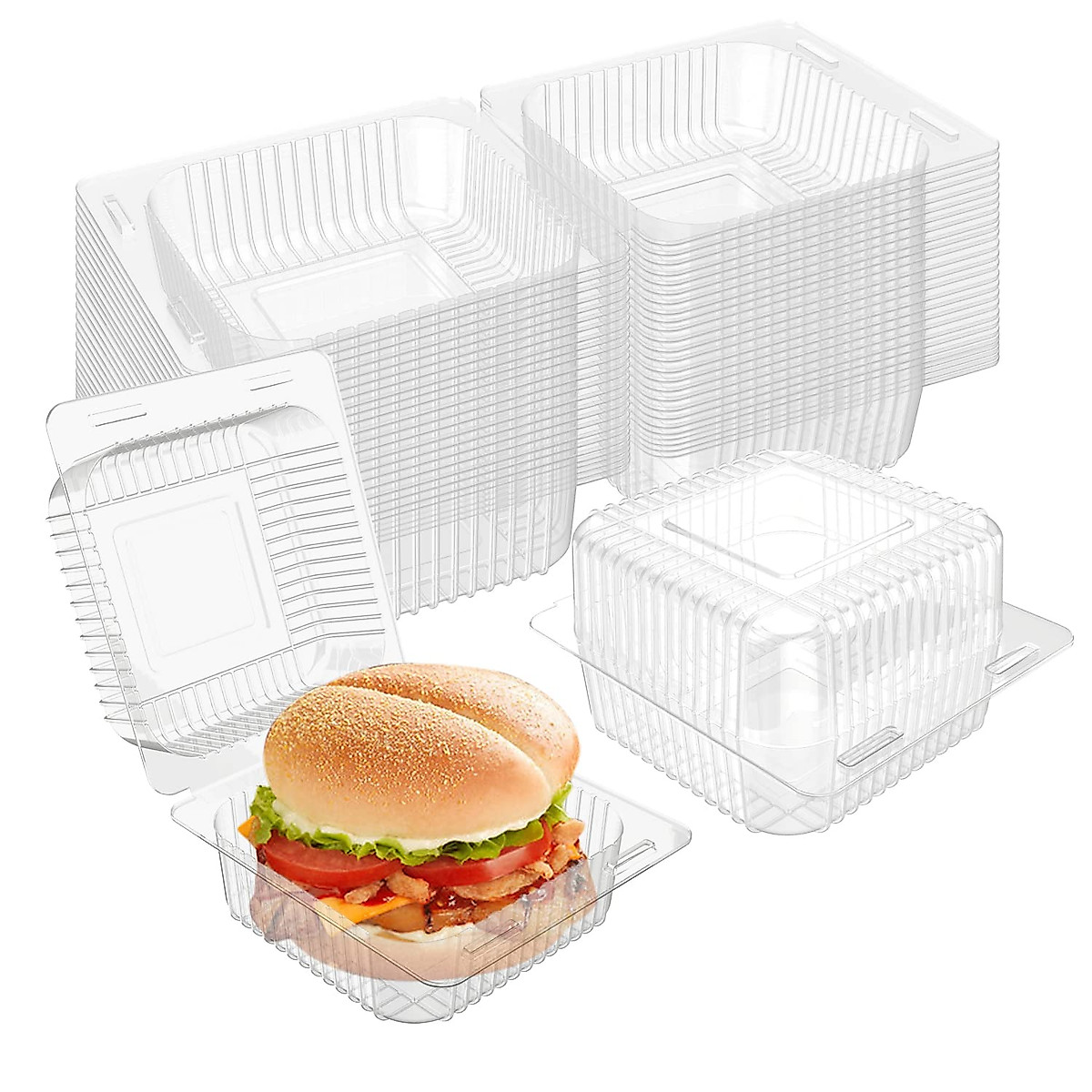 120 Pcs Clear Plastic Hinged Take Out Containers Disposable Clamshell Food Cake Containers with Lids 5.3 x 4.7 x 2.8 inch for Dessert, Cakes Slice, Cookies, Salads, Pasta, Sandwiches