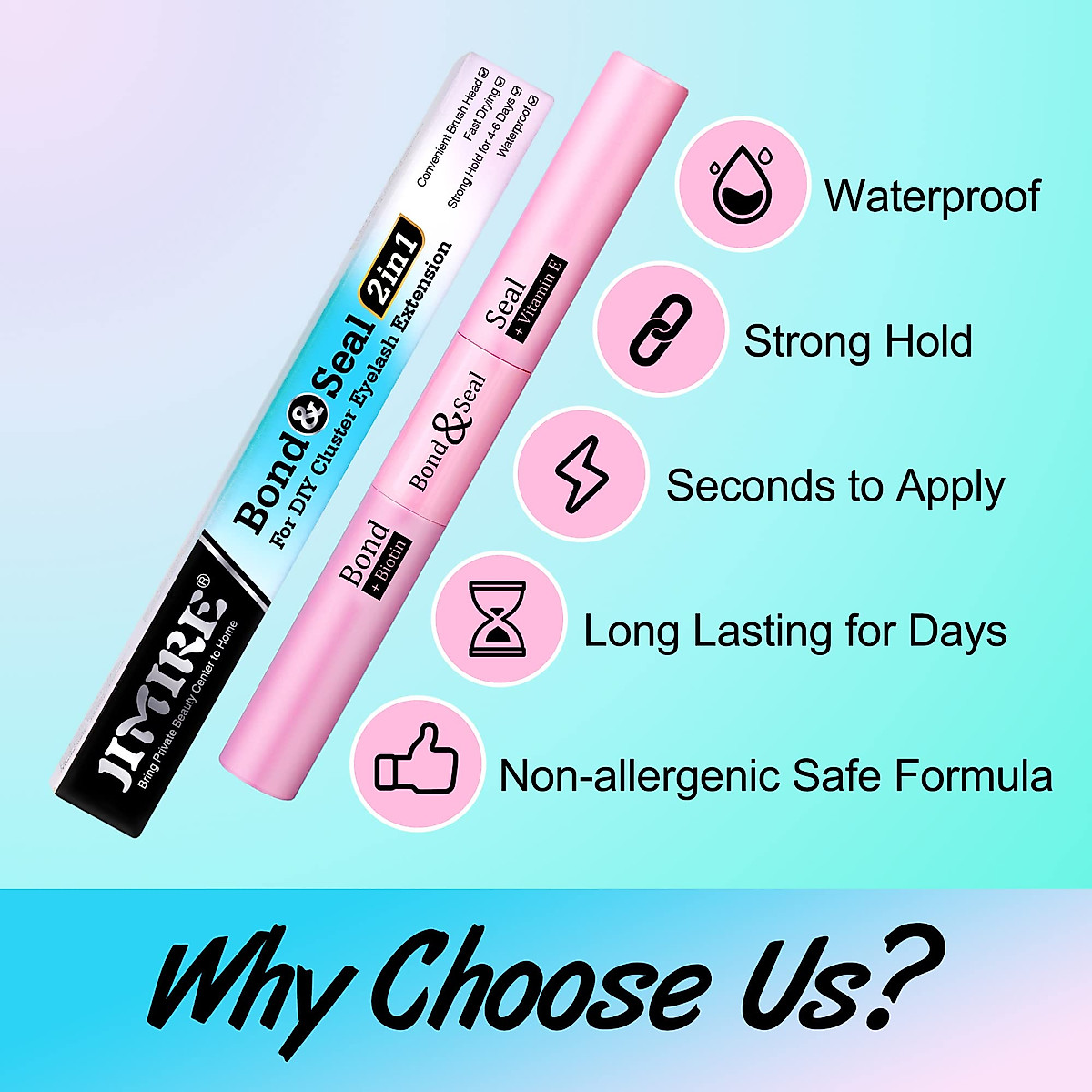 JIMIRE Bond and Seal Lash Glue for Lash Clusters DIY Eyelash Clusters Strong Hold Eyelash Adhesive 10ml 2 in 1 Waterproof Lash Glue for DIY Eyelash Extensions at Home