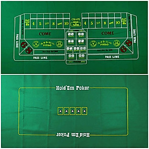 Cyber-Deals Craps & Texas Hold'em Poker Layout 2-Sided Reversible Premium Felt 6ft x 3ft with Authentic Las VegasNevada Casino Table-Played Dice & Cards, Plus Storage Pouch (Las Vegas Only)