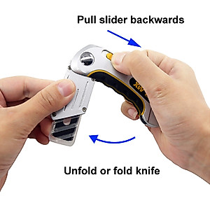 XW Folding Carpet Knife, Razor Blade Heavy Duty Utility Knife with Protective Cap, Extra 5 Blades Included