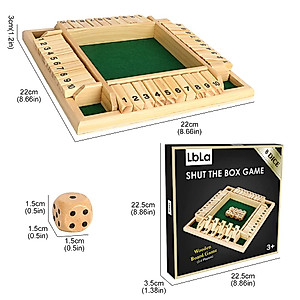 Aomola Shut The Box Dice Game Wooden Board Game for Kids Adults 8 Dice 4 Side 8.66 Inch Travel Game for 2 to 4 Players