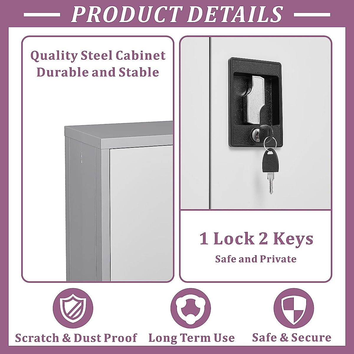 LUCYPAL Garage Storage Cabinet with Lockable Doors, Metal Storage Cabinet with Adjustable Shelf, Tool Cabinet with Wheels for Garage Office Home, Kitchen,Living Room,Grey