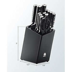 KYOKU Kitchen Knife Set with Block, German High Carbon Steel 15pc Knife Block Set, Samurai Series Knife Block with Knives for Kitchen, Professional Chef Knife Set with Sharpening Steel & Shears