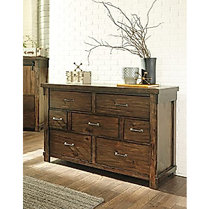 Signature Design by Ashley Lakeleigh Rustic Industrial 7 Drawer Dresser, Dark Brown