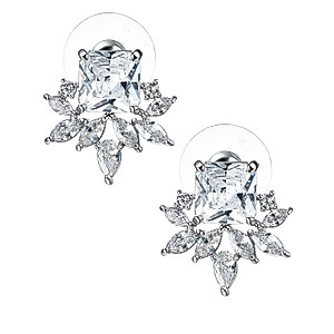 SWEETV CZ Cluster Bridal Wedding Bridesmaids Earrings, Crystal Stud Earrings for Women, Silver,Suitable for Ages 15+