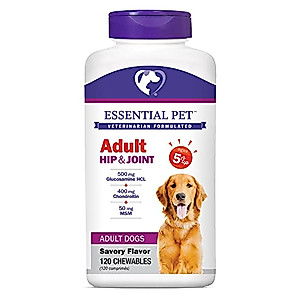 Essential Pet Products Adult Dog Hip & Joint Support Chewable Tablet Age 5+ with 500mg Glucosamine and 400mg Chondroitin, 120-Count