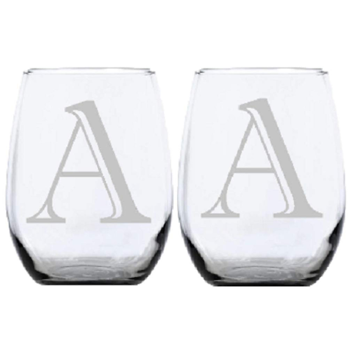 2pk Stemless Wine Glasses, Monogrammed Stemware, Personalized, Etched Glasses, Letter A