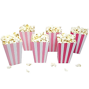 Chloe Elizabeth Mini Popcorn & Candy Favor Treat Boxes For Birthday, Bridal and Baby Shower - Assorted Striped Design - 36 Count (Pink Ombre Mix)