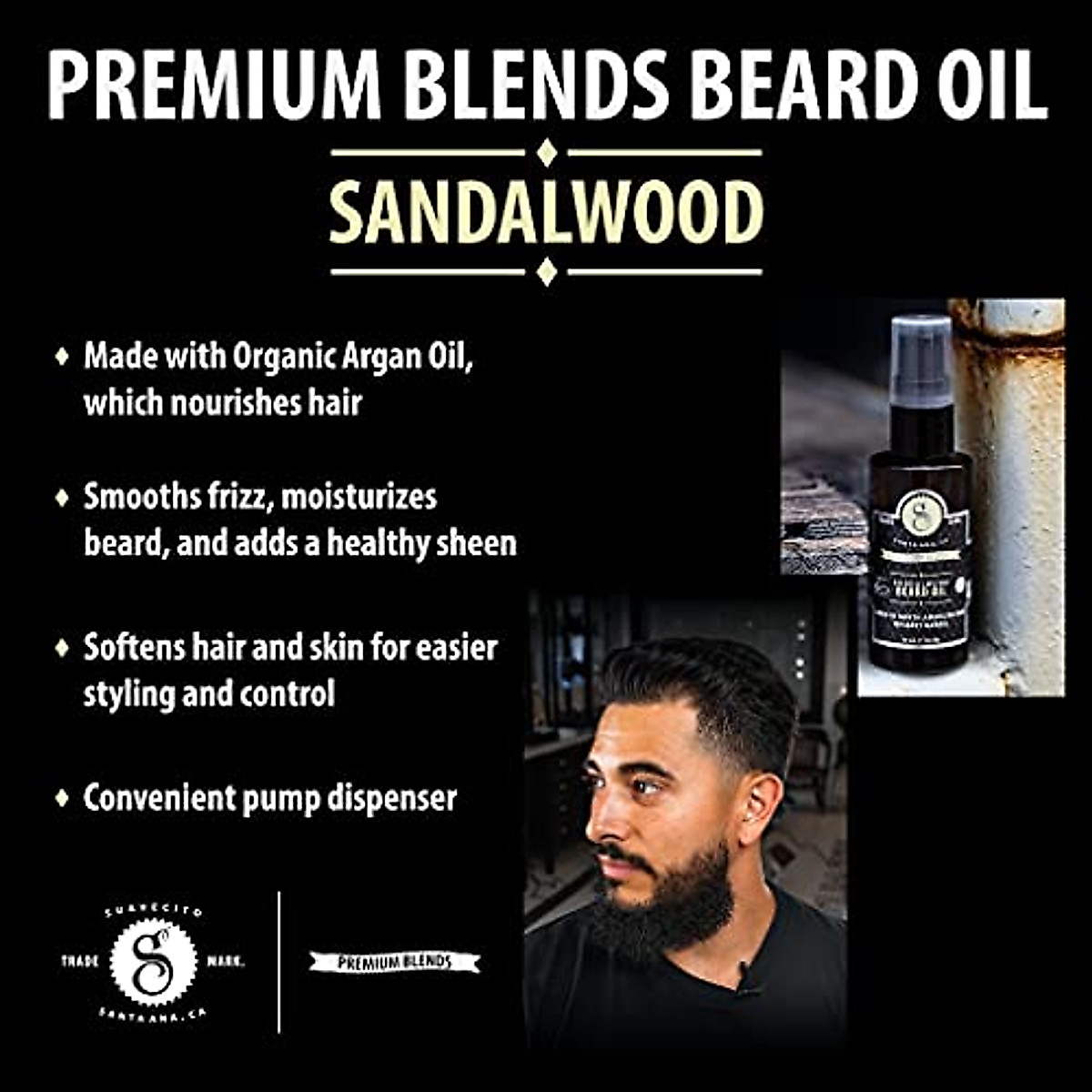 Suavecito Premium Blends Beard Oil - Leave-In Beard Conditioner For Softening Hair, Hydrating Skin, Eliminating Beard Dandruff, Healthy Beard Growth - Sandalwood Fragrance - 1 oz