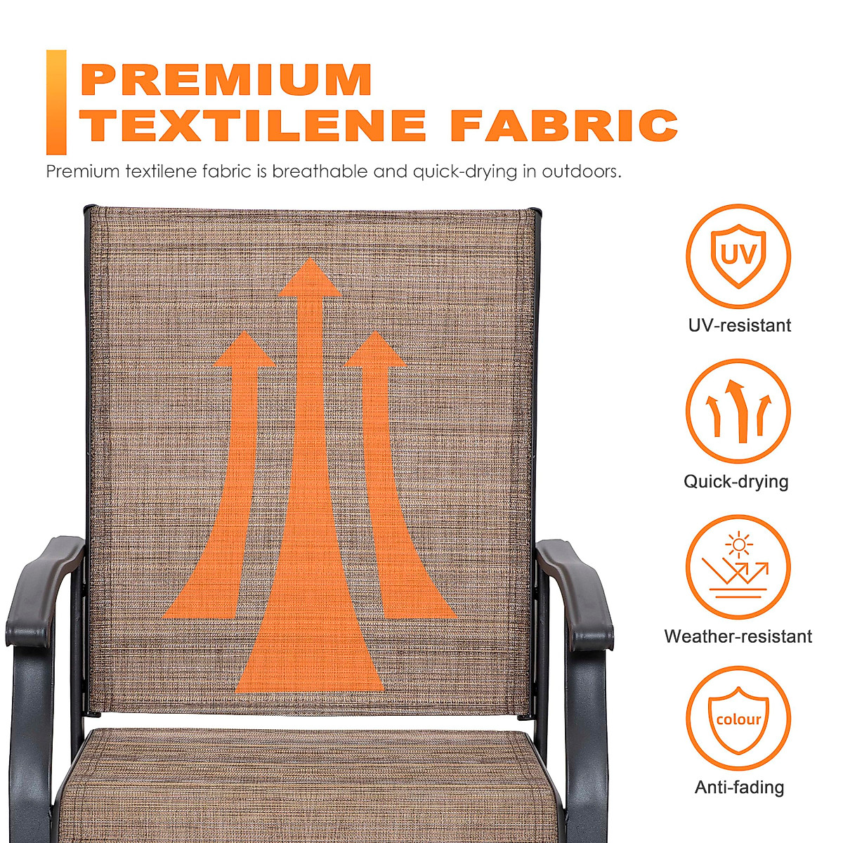 NUU GARDEN Patio Dining Chairs Set of 2, Outdoor Textilene Dining Chairs with High Back, Patio Chairs with Armrest, Metal Frame and Textilene Chairs, Brown