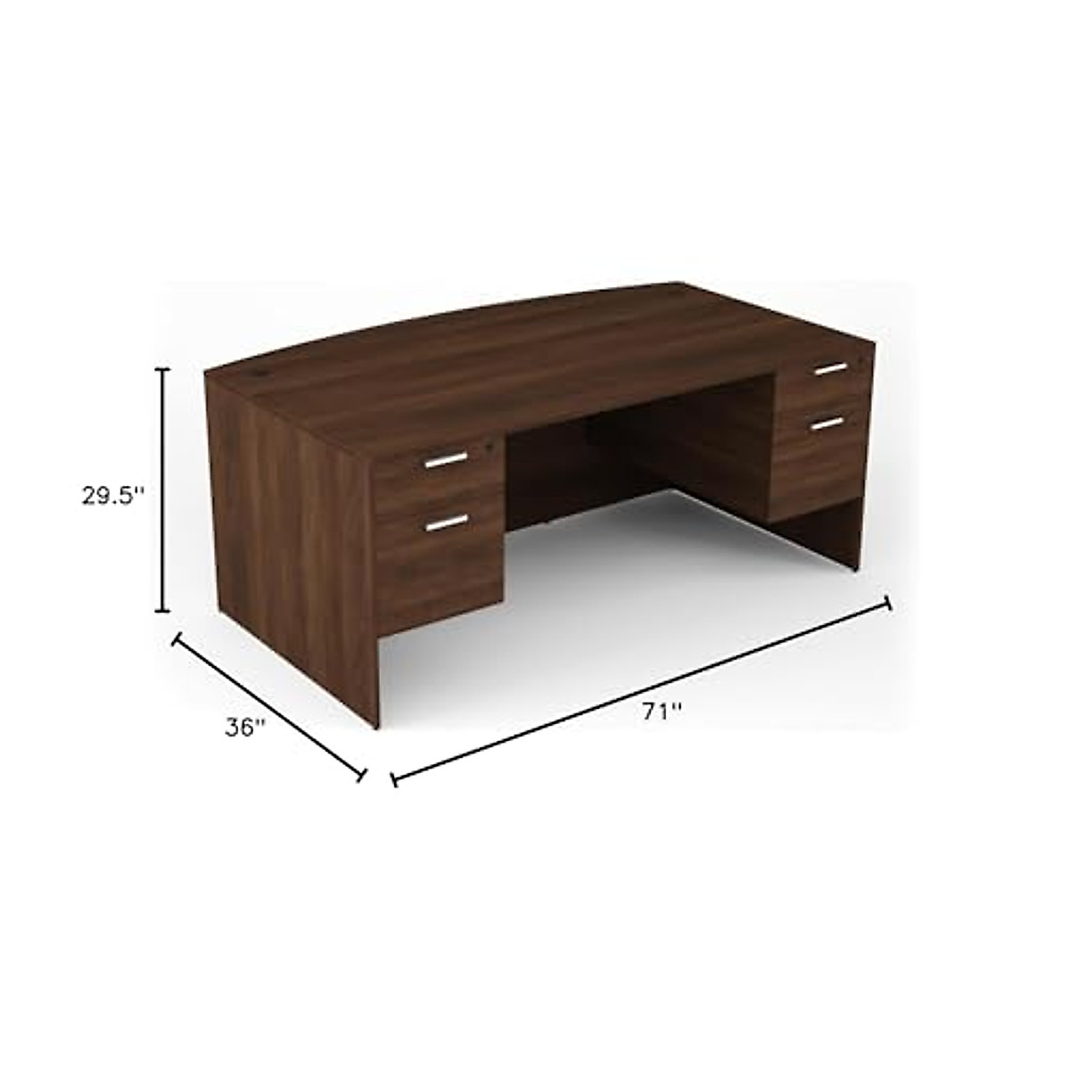 Kai by i5 Commercial 36" x 42" x 71" Bow Front Desk with Double Hanging Pedestal BD3671P-1 Walnut
