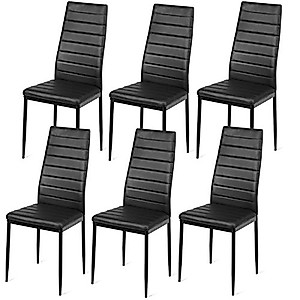Giantex Set of 6 Dining Chairs, High Back Dining Room Chairs w/Steel Frame, Easy for Cleaning, PU Leather Chairs for Home Kitchen Furniture, Kitchen Chairs, Black