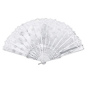 RAZZUM Decorative Folding Fans Folding Hand-held Fan Chinese Style Dance Party Wedding lace Silk Dance Wedding Party Lace Silk Folding Fan (Color : F)