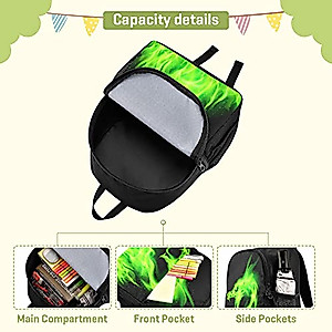 Kcldeci Kids Backpacks Green Fire Head Of Dragon Backpack for Boys Girls Elementary School Bags Bookbags For Teen