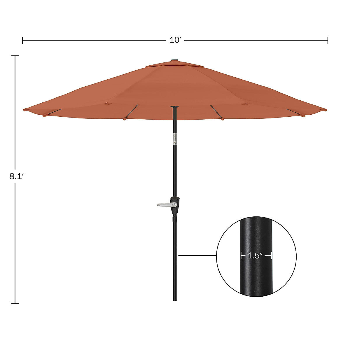 Pure Garden Patio Umbrella with Auto Tilt - 10FT Easy Crank Outdoor Umbrella with Vented Canopy for Deck, Balcony, Backyard, or Pool (Terracotta)