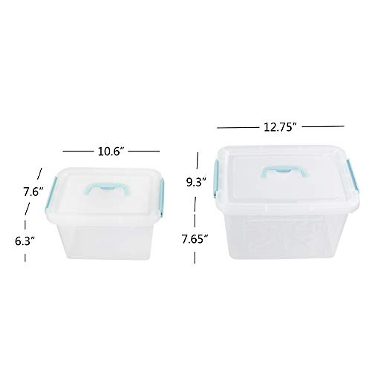 Gloreen 12 Quart&6 Quart Clear Storage Bins with Lid and Mint Green Handle, Multipurpose Stackable Plastic Storage Latches Box/Containers