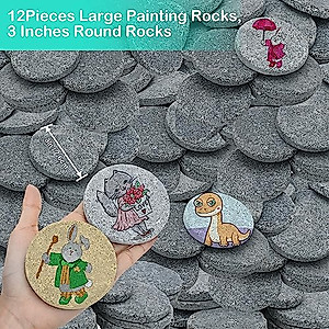 Lulonpon 12 Pieces Large Painting Rocks, 3 Inches Grey Round Rocks for Painting,Smooth Rocks Bulk,Flat Rocks,Natural Smooth Surface Arts and Crafting Painting Supplies (Little-L, Grey)