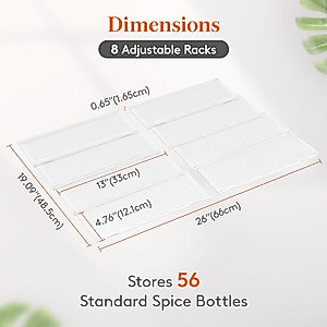 Lifewit Plastic Adjustable Spice Drawer Organizer, Expandable Spice Rack for Countertop, Jar Storage Tray for Condiment, Seasoning, Syrup,Liquor, Medicine for Kitchen, Pantry, Set of 8, Clear