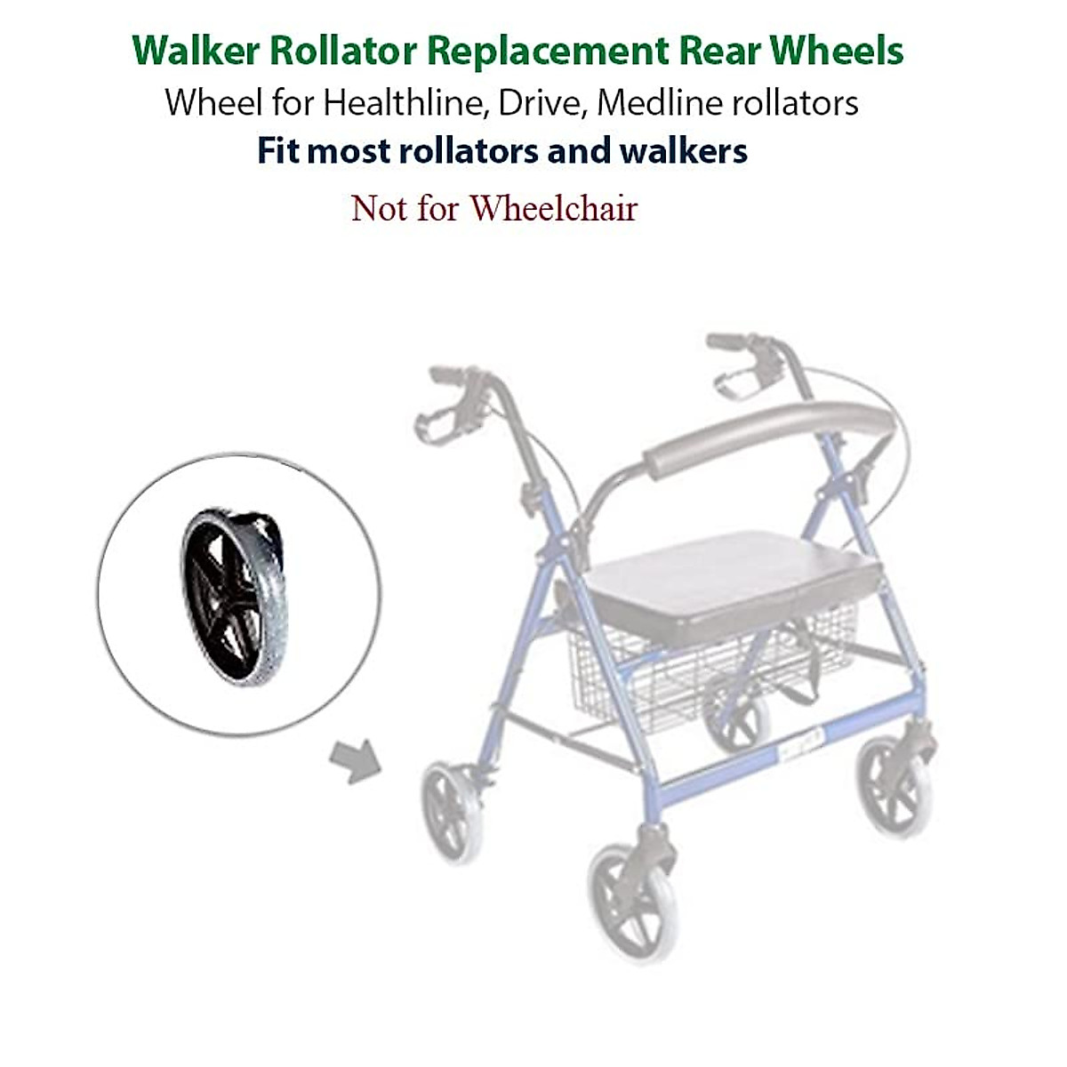 Walker Rollator Replacement Wheel (1) Grey Tire (HL450W (Rear))