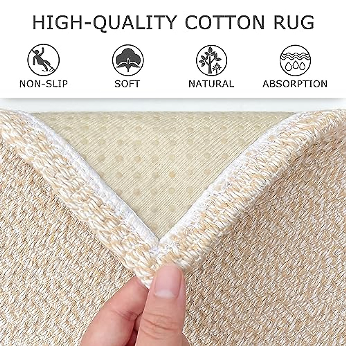 KOZYFLY Boho Runners for Hallways 2x6 ft Washable Hall Carpet Runner Non Slip Kitchen Rug Beige Cotton Entryway Runner Rugs Throw Bedside Rugs for Indoor Hallway Bedroom Kitchen