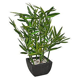 Westcharm 18 inch Tall Faux Bamboo Plant - Lush Artificial Bamboo in Black Polyresin Pot with Decorative River Stones for Home Office Kitchen Living Room Countertop Mantel