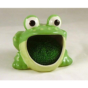Boston Warehouse 75483 Frog Scrubby Holder with Non-scratch Dish Scrubber, Hand Painted Ceramic