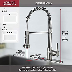 RODDEX Kitchen Faucet Stainless Steel Solid Brass Single Handle Single Hole Sink Faucets with Pause Button, 3 Hole Cover Deck Plate Pull Out Pullout Sprayer, Silver & Brushed Nickel …