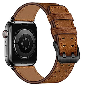 OUHENG Leather Bands Compatible with Apple Watch Band 49mm 45mm 44mm 42mm, Genuine Leather Replacement Band Strap Wristband for iWatch Ultra Series 8 7 6 5 4 3 2 1 SE2 SE Men Women, Retro Brown/Black