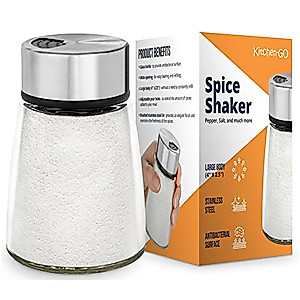 Salt Shaker or Pepper Shaker with Adjustable Pour Holes - Stainless Steel Spice Dispenser - Perfect for Pink Himalayan, Table Salt, Black and White Pepper