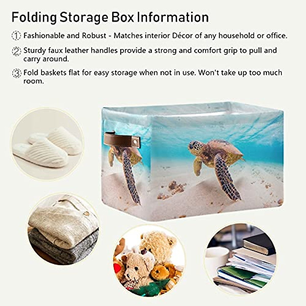 TropicalLife Rectangular Storage Bin Cube Turtle Sea Ocean Foldable Organizer Basket with Handles, Hawaii Beach Animal Collapsible Storage Box for Kids Toy Shelf Closet Nursery