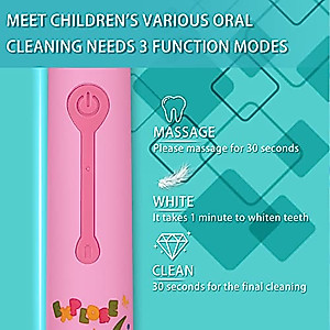 7AM2M Kids Electric Toothbrushes with 4 Brush Heads, 3 Modes with Memory, IPX7 Waterproof, 2 Minutes Build-in Smart Timer, Baby Kids Toothbrushes Suitable Age 3+ (Pink)