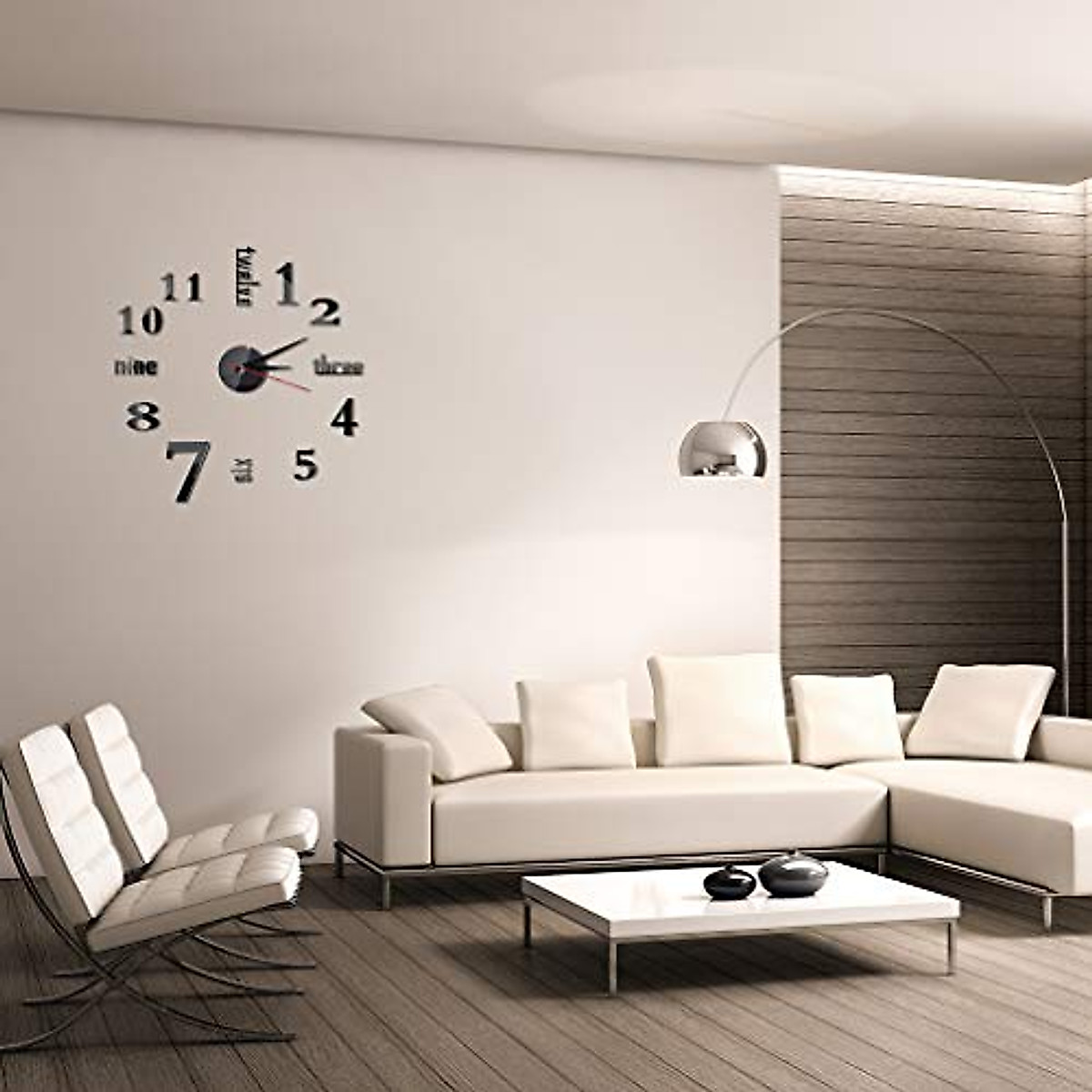 10inch-20inch Frameless DIY Wall Clock Black 3D Mute Round Shape Quartz Wall Clock Sticker DIY Wall Decoration for Home Living Room Bedroom Office Classroom