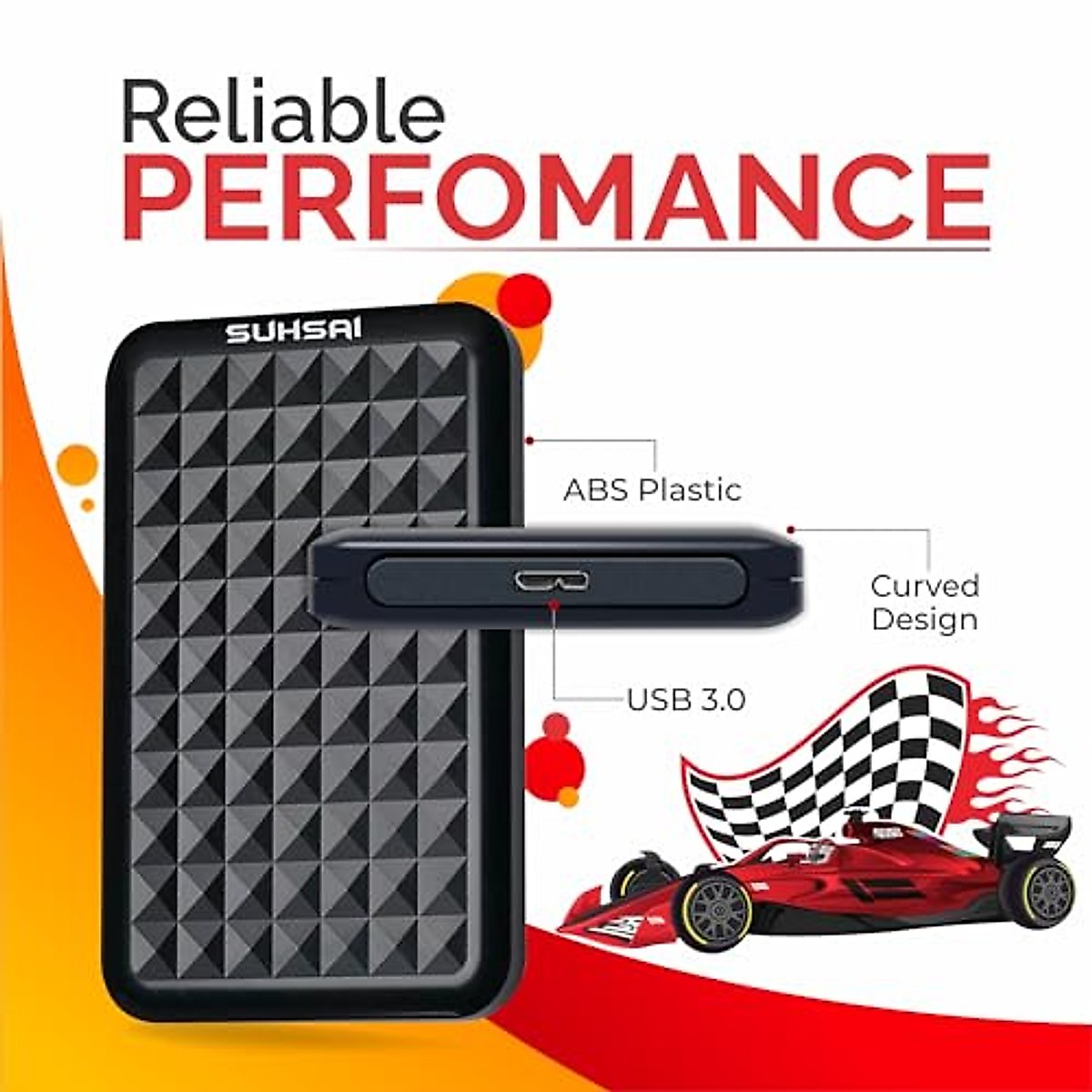SUHSAI External Hard Drive 500GB High Speed Data Transfer USB 3.0 Hard Disk 2.5inch Memory Expansion Data Storage & Portable Backup HDD Compatible with PC, Computer, MacBook, Chromebook