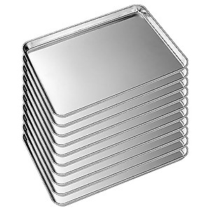 Baking Sheet Tray Set of 10, EWFEN Stainless Steel Baking Pan Cookie Pan Sheet, Size 16 x 12 x 1 inch, Warp Resistant & Heavy Duty & Rust Free