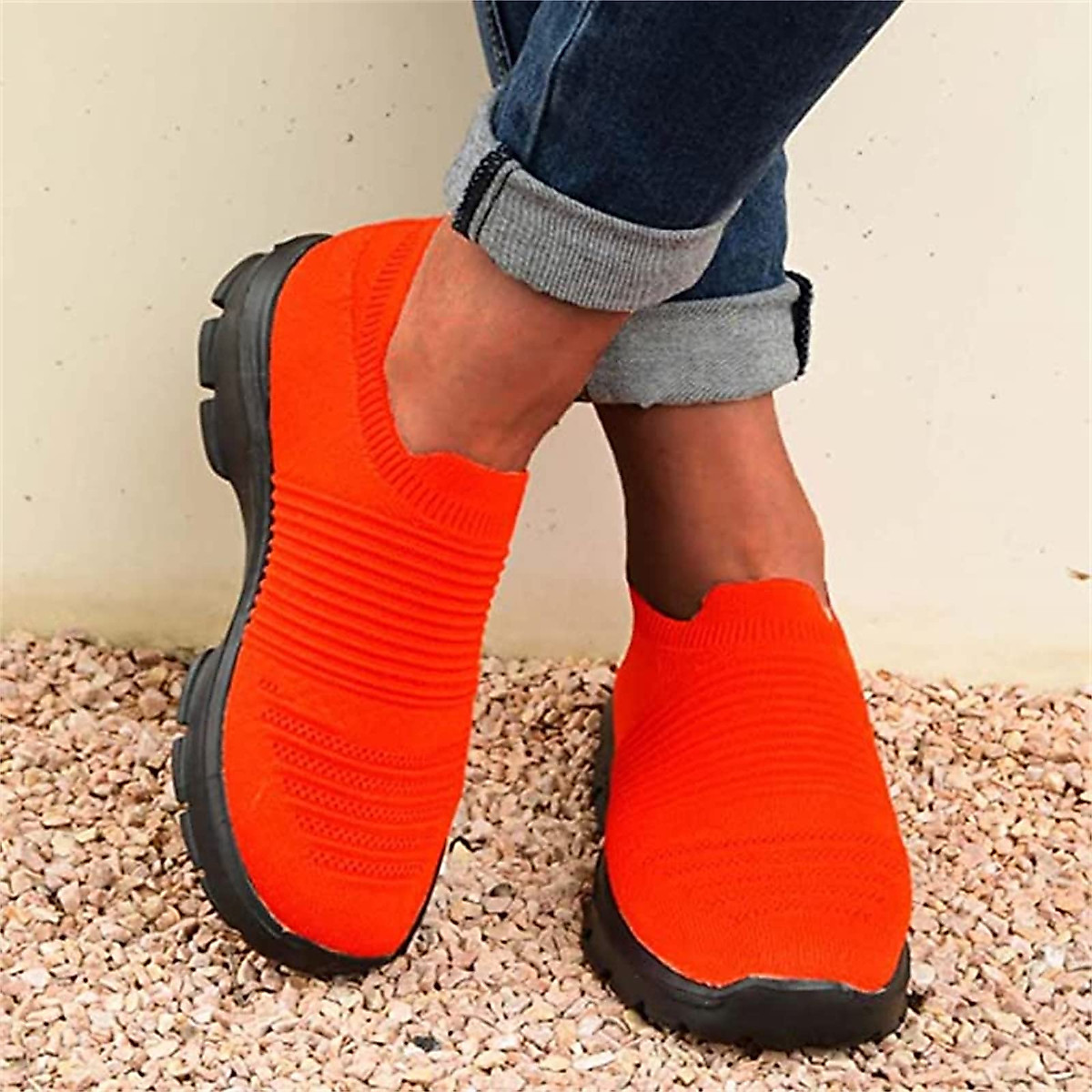 Ladmiple Sneakers for Women Running Shoes Comfortable Women's Low Top Sneakers Slip On Canvas Shoes Comfort Platform Walking Shoes Dressy Casual Summer Fashion Non Slip Flats Loafers Orange