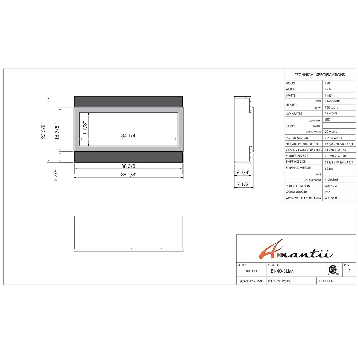 Amantii Slim Outdoor Electric Built-in Electric Fireplace Insert
