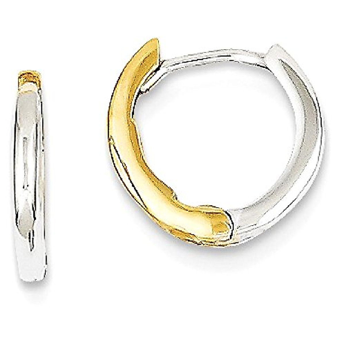 14K Two Tone Gold Small 1.35mm Round Hinged Hoop Earrings