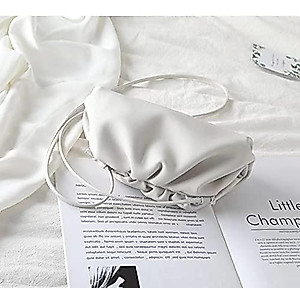 Women's Cow Leather Bag Cloud Shoulder Bag Crossbody Small Bag Pleated Clutch Soft Leather Dumpling Bag Largebags32cm White