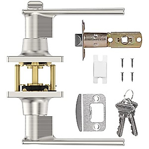 BAOLONG Square Entry Door Levers Locksets in Brushed Nickel,Door Knob with Lock for Bedroom or Front Door Interior Heavy Duty Door Handle.