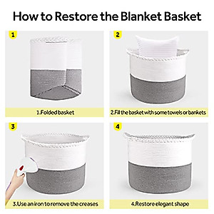18 x 18 x 14'' Large Cotton Rope Storage Laundry Basket Woven Blanket Storage Basket Collapsible Storage Bins, Decorative Canvas Storage Baskets with Handle for Cloth Dog Toy Clothes Baby Pillows