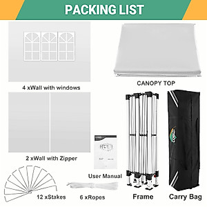 COBIZI Canopy 10x20 Pop Up Canopy Tent with 6 Sidewalls Ez Pop Up Tent 10x20 Waterproof Commercial Instant Shelter Tent UPF 50+ Portable Gazebo Wedding Tents for Parties Carport Vender Events, White