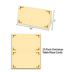 Christmas Table Place Cards, Xmas Blank Seating Place Card for Table, 25 Pack Buffet Food Tent Labels, Double Design Name Cards, Scored for Easy Folding, Christmas Party Decorations(01)