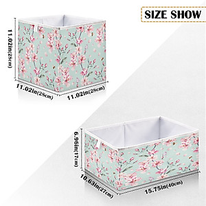 Kigai Pink Flowers Cube Storage Bins - 11x11x11 in Large Foldable Cubes Organizer Storage Basket for Home Office, Nursery, Shelf, Closet
