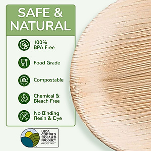 THE CLEAR CONSCIENCE TCC - Palm Leaf Appetizer Plates, 4" round, 50 pcs, Bamboo & Wood Style, Biodegradable, Single Use, Disposable, Usable for Hot Dishes