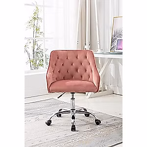 CNANXU Velvet Swivel Shell Chair with Adjustable Height,Accent Swivel Desk Chair,Modern Leisure Office Chair for Living Room (Pink)