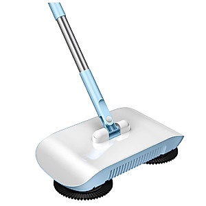 Ckuakiwu Manual Vacuum Sweeper, 180 Degree Rotating Push Vacuum Non Electric Floor Sweeper, 2 in 1 Manual Sweeper for Carpet and Floors(Blue)