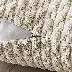 MIULEE Throw Pillow Covers Soft Corduroy Decorative Set of 2 Boho Striped Pillow Covers Pillowcases Farmhouse Home Decor for Couch Bed Sofa Living Room 18x18 Inch Cream White